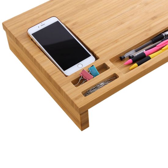 Bamboo Monitor Stand Organizer - Monitor Stand | SONGMICS