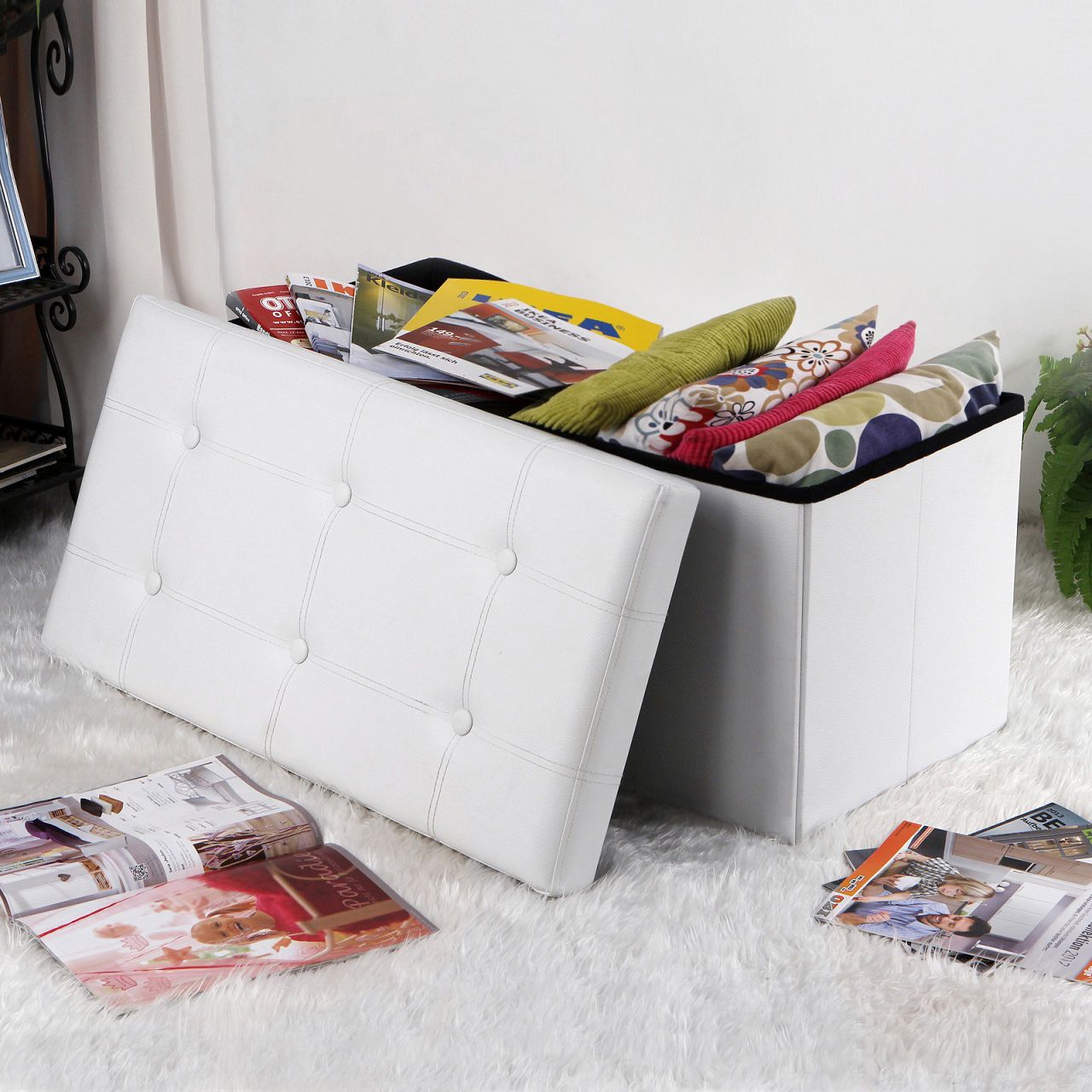 White Tufted Storage Ottoman