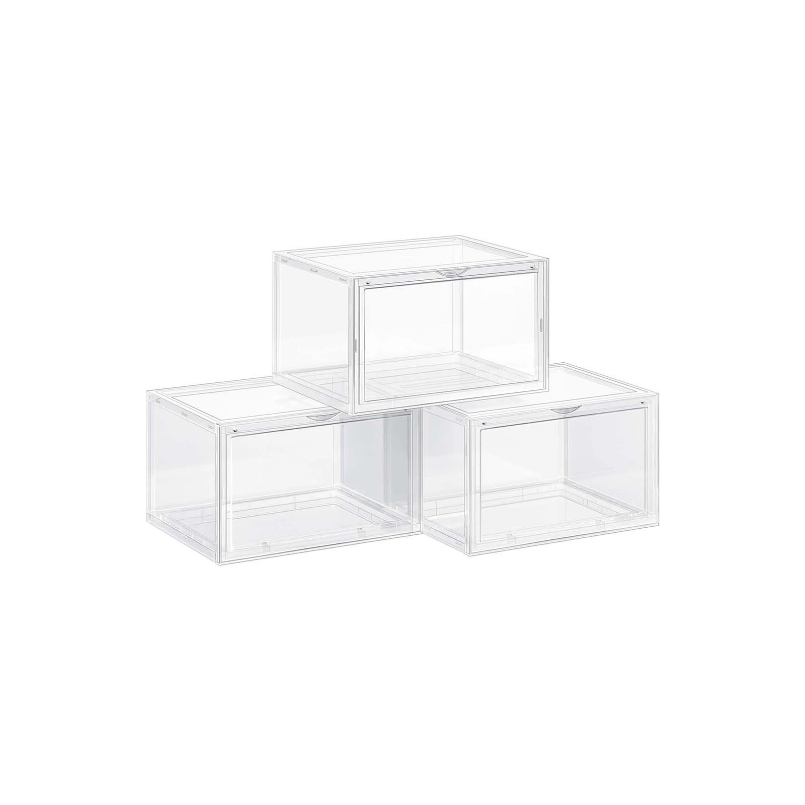 SONGMICS Shoe Boxes, Pack of 3 Stackable Shoe Organizers with Clear ...