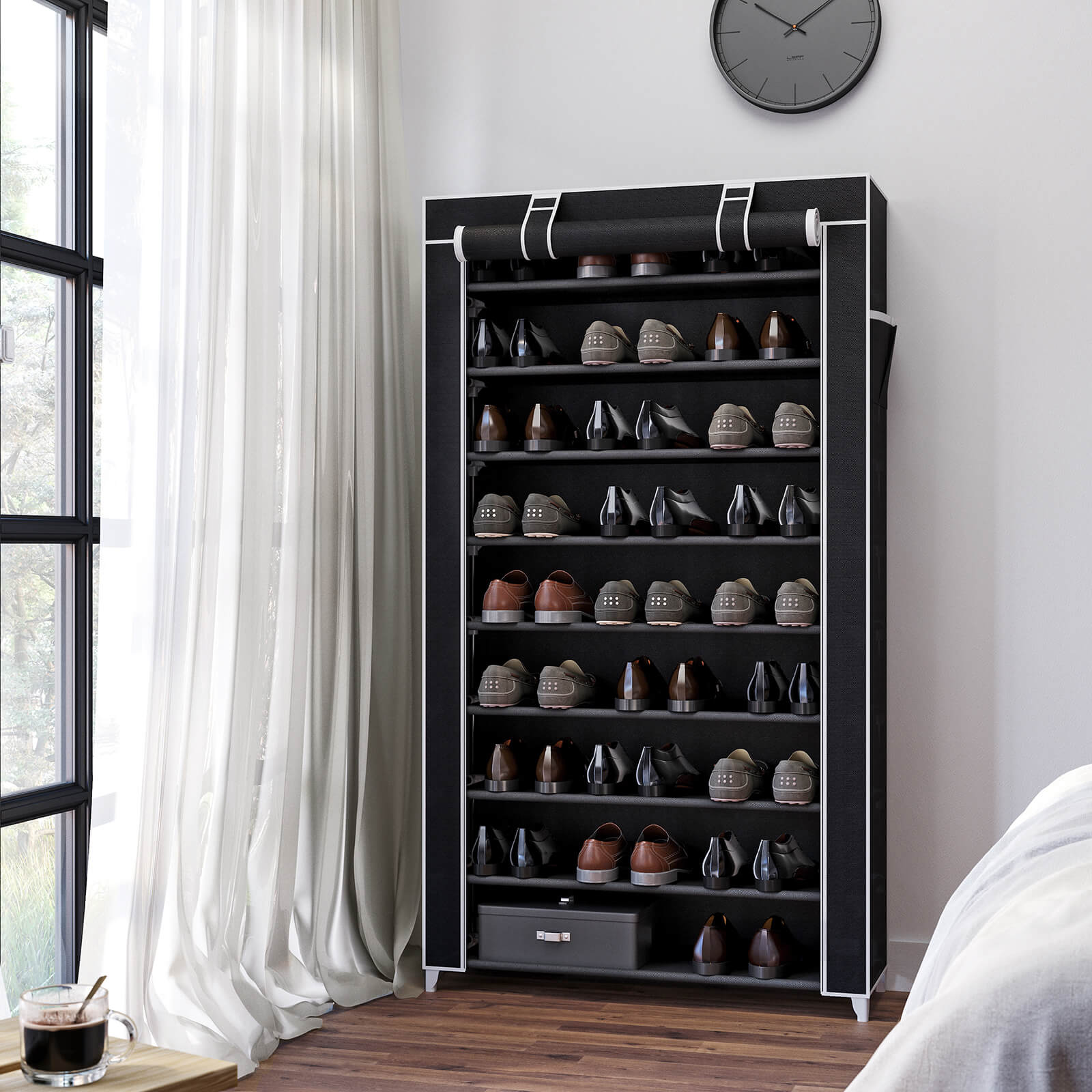 Black Enclosed Cabinet Organizer - Shoe Rack | SONGMICS